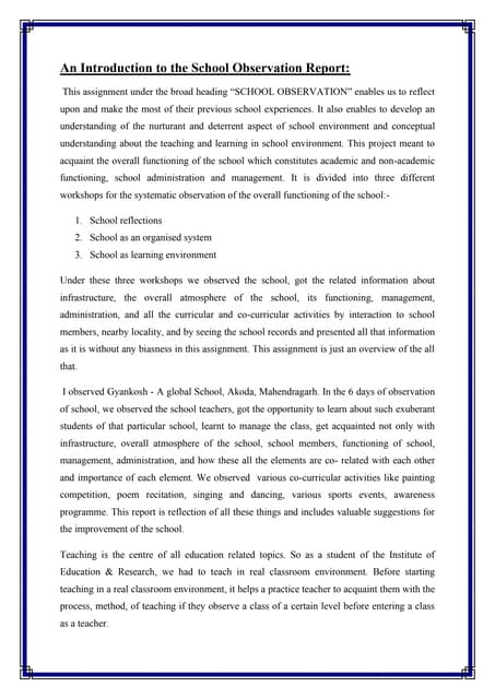 School observation Report practical file | PDF