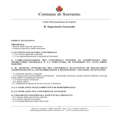 Relazione Sorrento, guarda il Pdf con il testo completo | PDF