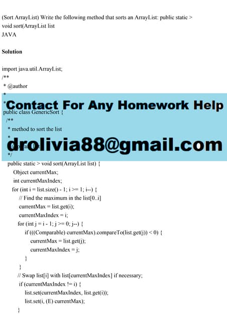 Sort Arraylist Write The Following Method That Sorts An Arraylistpdf 5859