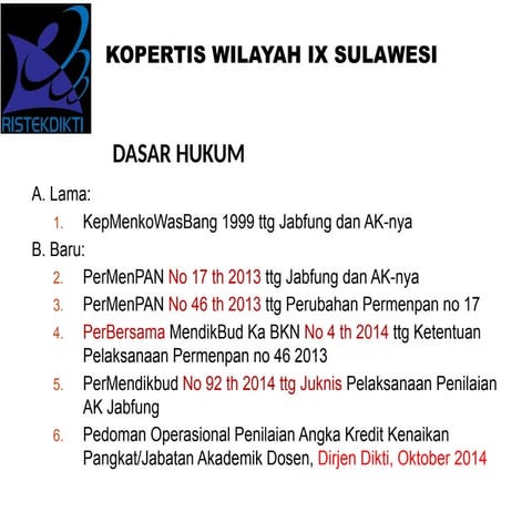 Dasar Hukum Jabatan fungsional Kopertis wilayah Sulawesi | PPTX