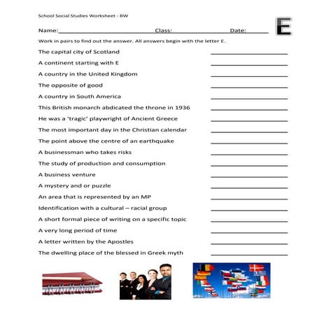 Social Studies Alpha Worksheet E | PDF