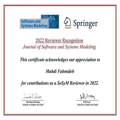 Certificate for Contributions as a Reviewer for the Journal of Software ...