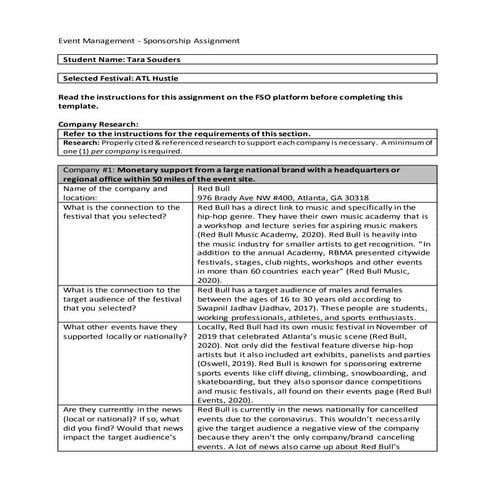 Sponsorship Worksheet | PDF