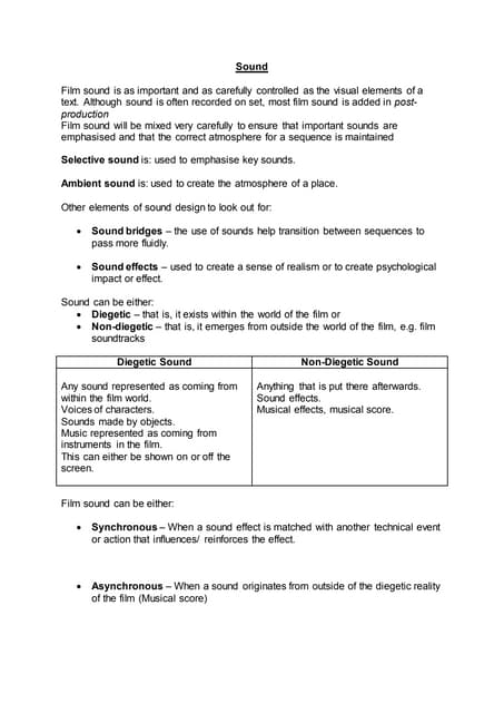 GCSE Film Studies - Sound | PPTX