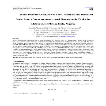 Sound pressure level, power level, noisiness and perceived noise level of some commonly used ...