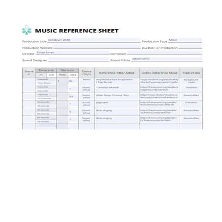 Sound reference sheet | DOCX