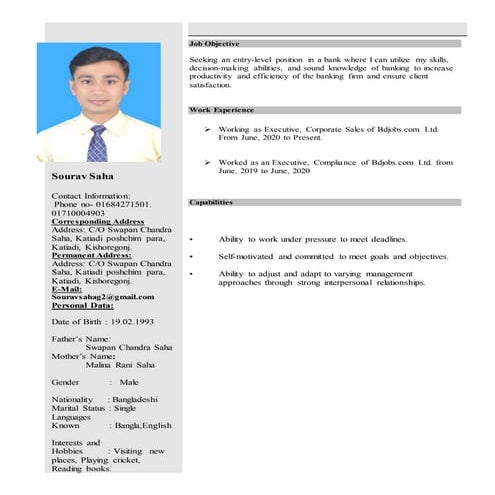Sourav cv | DOC | Resume Writing and Advice | Job Search