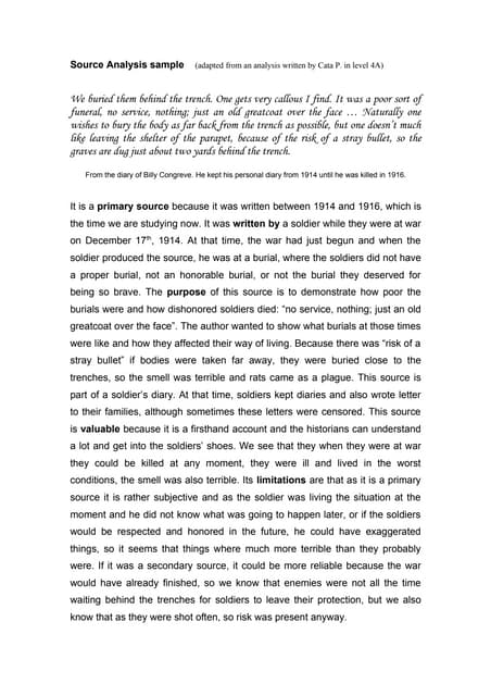 Sample Sourse Analysis Task: WWI | PDF | Drawing and Sketching | Arts and Crafts