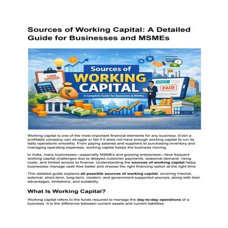 Sources of Working Capital: A Detailed Guide for Businesses and MSMEs | PDF