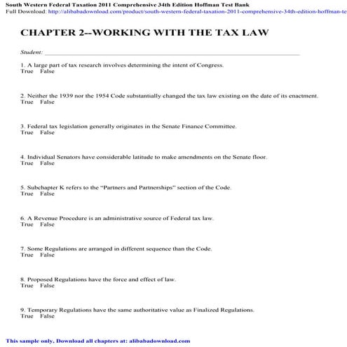 South Western Federal Taxation 2011 Comprehensive 34th Edition Hoffman ...