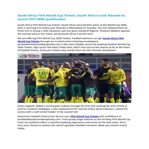 South Africa FIFA World Cup Tickets South Africa crush Rwanda to secure ...
