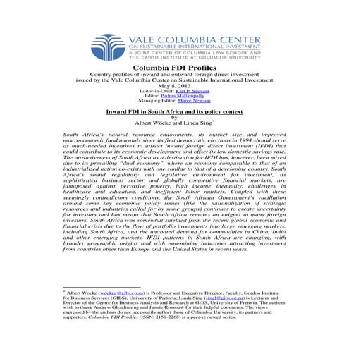South Africa IFDI (Foreign Direct Investment Inflows) May 2013 | PDF