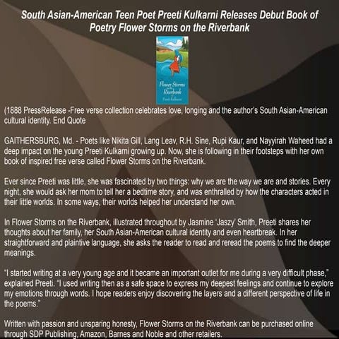 South Asian-American Teen Poet Preeti Kulkarni Releases Debut Book of ...