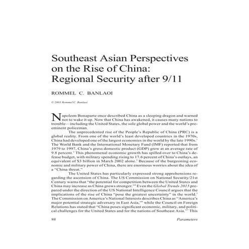 Southeast asian perspectives on the rise of china | PDF