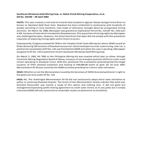 Southeast mindanao vs balite portal mining coop | DOCX