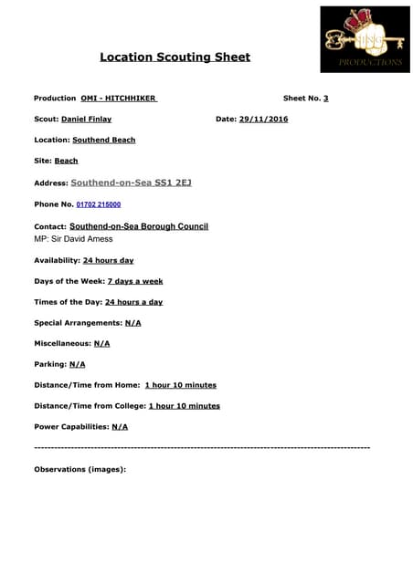Ashton playing fields location scout form | DOCX | Movies | Entertainment