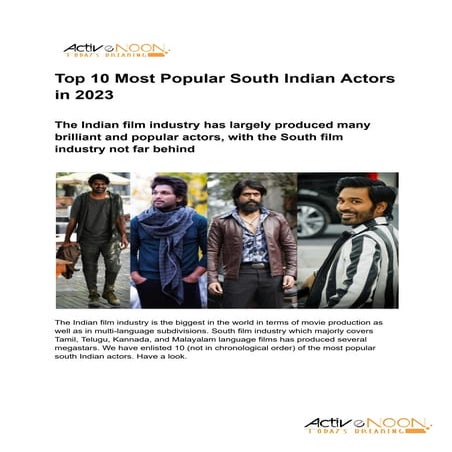 Top 10 Most Popular South Indian Actors in 2023 | PDF