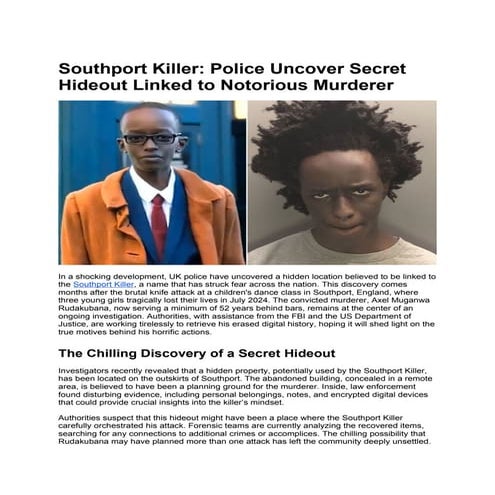 Southport Killer: Police Discover Chilling Hideout Linked to Murderer | PDF