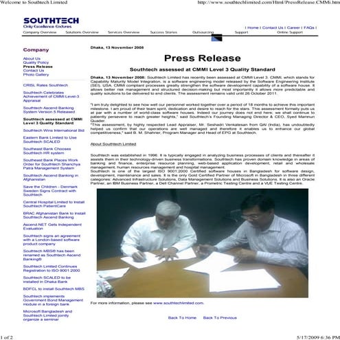 Southtech Achieved CMMI L3 | PDF | Business | Business and Finance