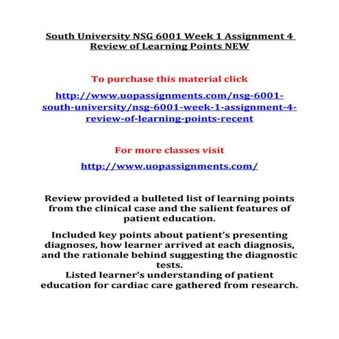 South university nsg 6001 week 1 assignment 4 review of learning points ...