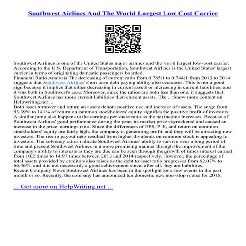 Southwest Airlines And The World Largest Low Cost Carrier | PDF