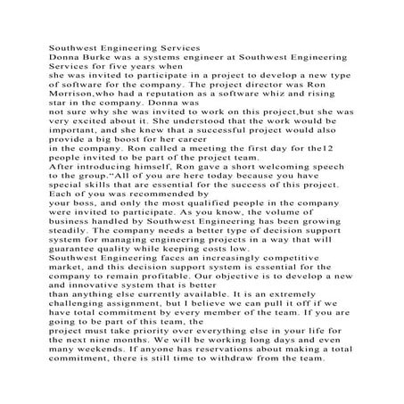 Southwest Engineering ServicesDonna Burke was a systems engineer a.docx