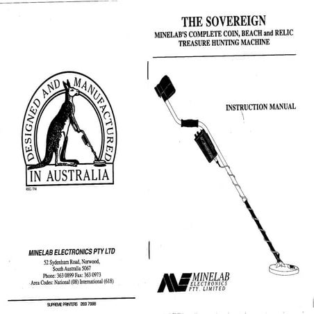 Instruction Manual Minelab Sovereign Metal Detector English Language | PDF