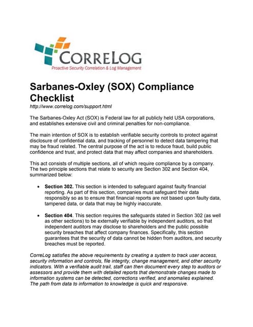 Sarbanes-Oxley Act (SOX) | PPT