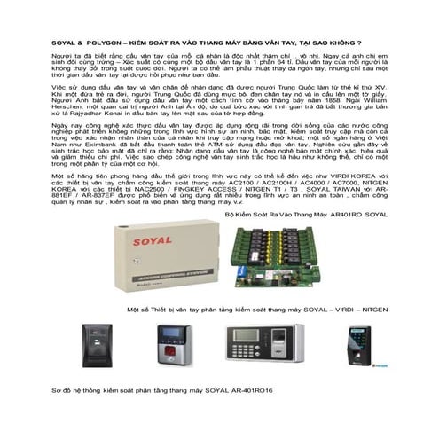 Soyal polygon nhan dang van tay kiem soat phan tang thang may | PDF