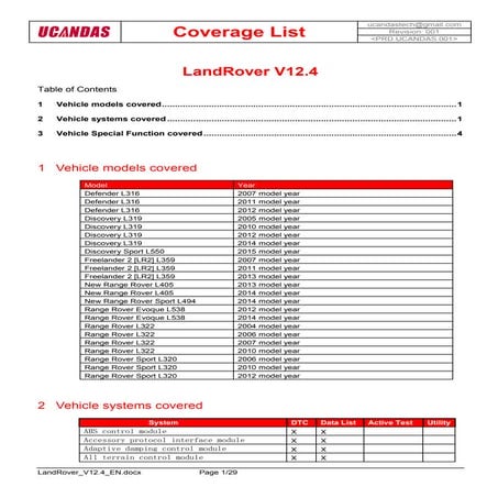 VDM Ucandas WiFi Land Rover vehicle list | PDF