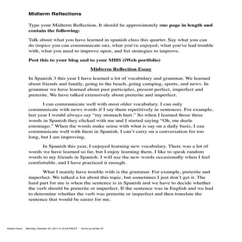 Sp3 Midterm Reflection Essay | PDF