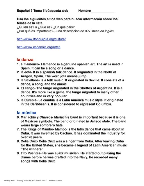 Spanish t5 art webquest | PDF