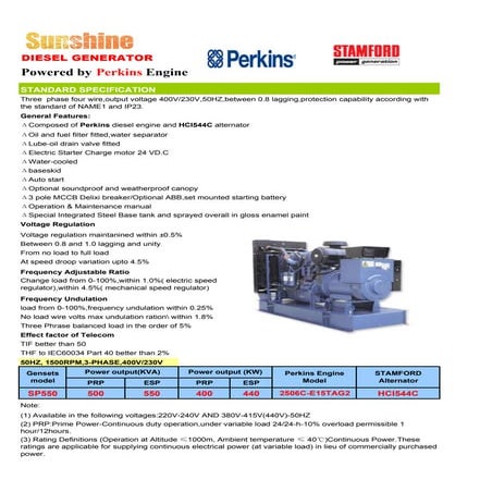 Sp550 500kva uk perkin with stamford data sheet | PDF