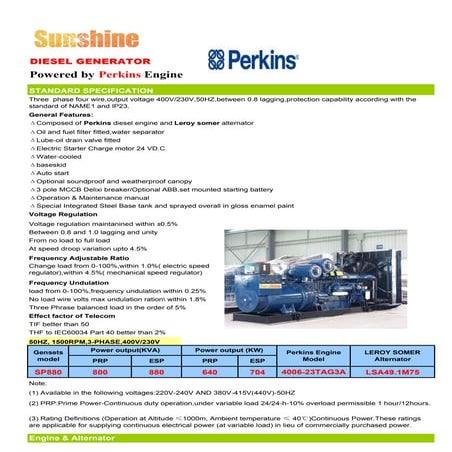 Sp880 800 kva uk perkin data sheet | PDF