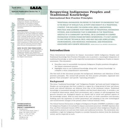 Respecting Indigenous Peoples and Traditional Knowledge | PDF