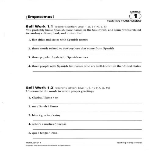 Spa 1 bell work 2 1 & 2-2 | PDF