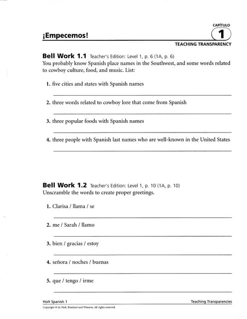 Spa 1 bell work 3 1 & 3-2 | PDF