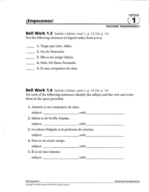 Spa 1 bell work 5 5 & 5-6 | PDF