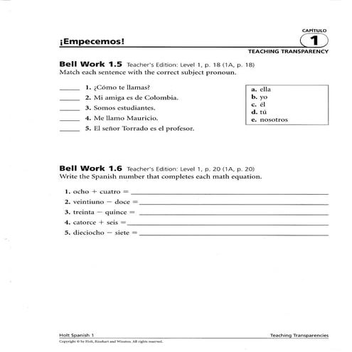 Spa 1 bell work 3 1 & 3-2 | PDF