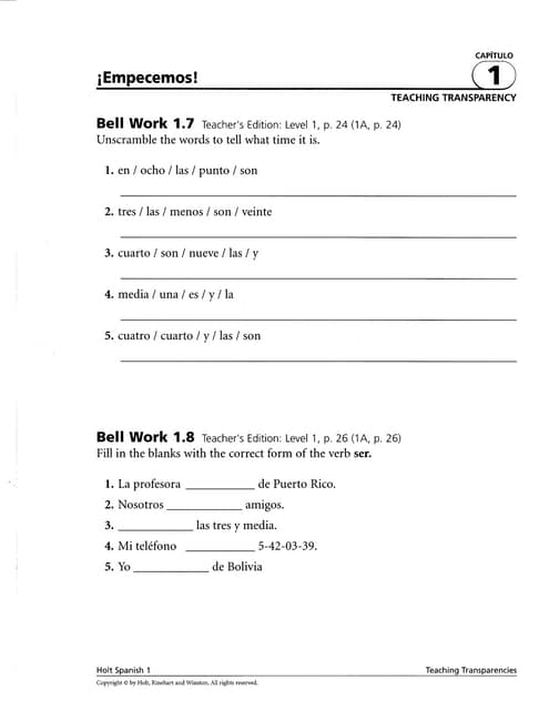 Spa 1 bell work 3 1 & 3-2 | PDF