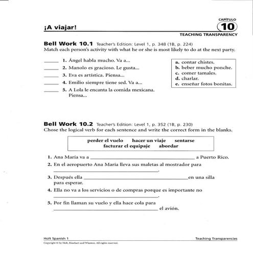 Spa 1 bell work 2 1 & 2-2 | PDF