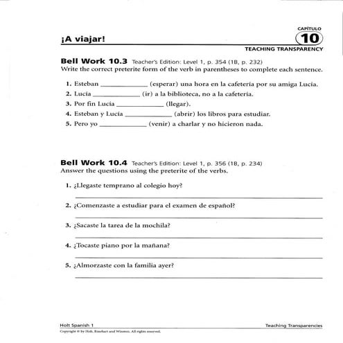 Spa 1 bell work 3 1 & 3-2 | PDF