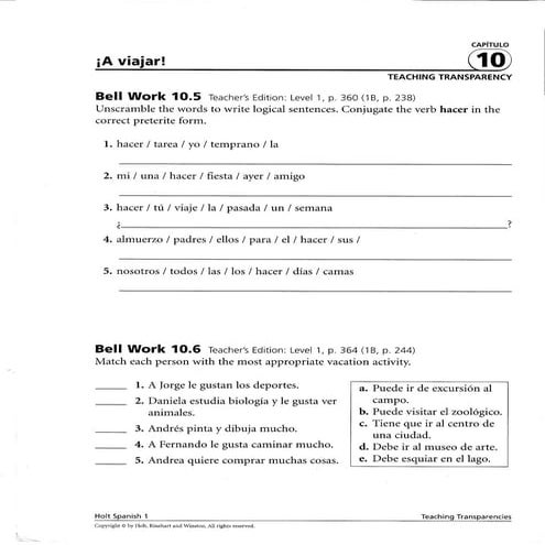 Spa 1 bell work 3 1 & 3-2 | PDF