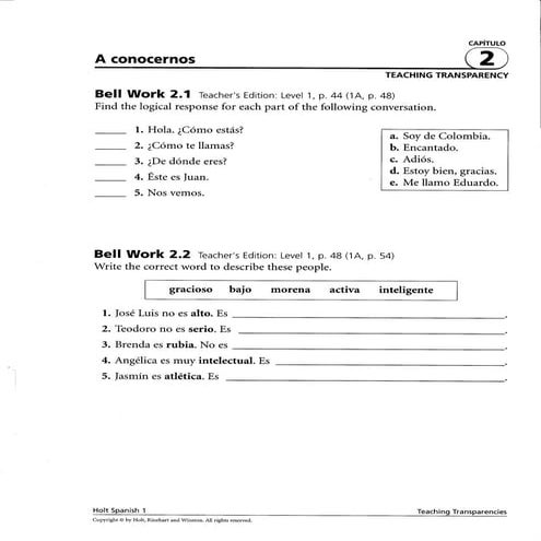 Spa 1 bell work 2 1 & 2-2 | PDF