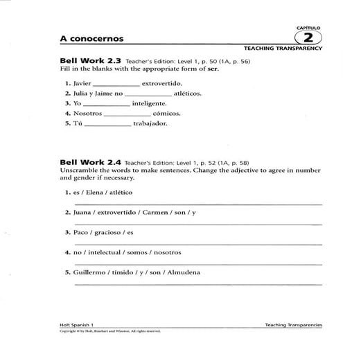 Spa 1 bell work 2 1 & 2-2 | PDF