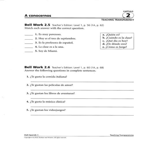 Spa 1 bell work 2 5 & 2-6 | PDF