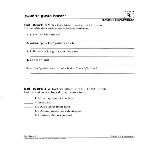 Spa 1 bell work 3 1 & 3-2 | PDF