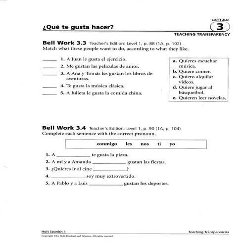 Spa 1 bell work 3 3 & 3-4 | PDF