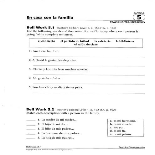 Spa 1 bell work 5 1 & 5-2 | PDF