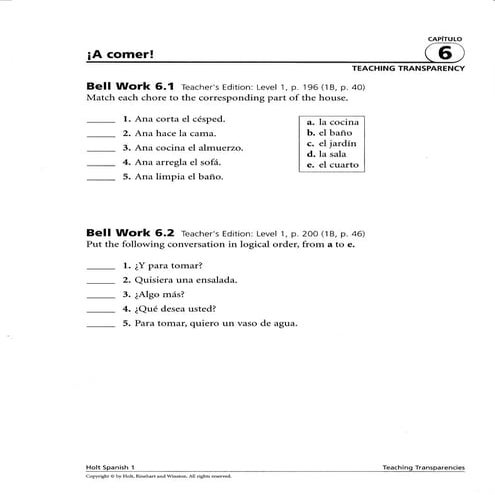Spa 1 bell work 2 1 & 2-2 | PDF